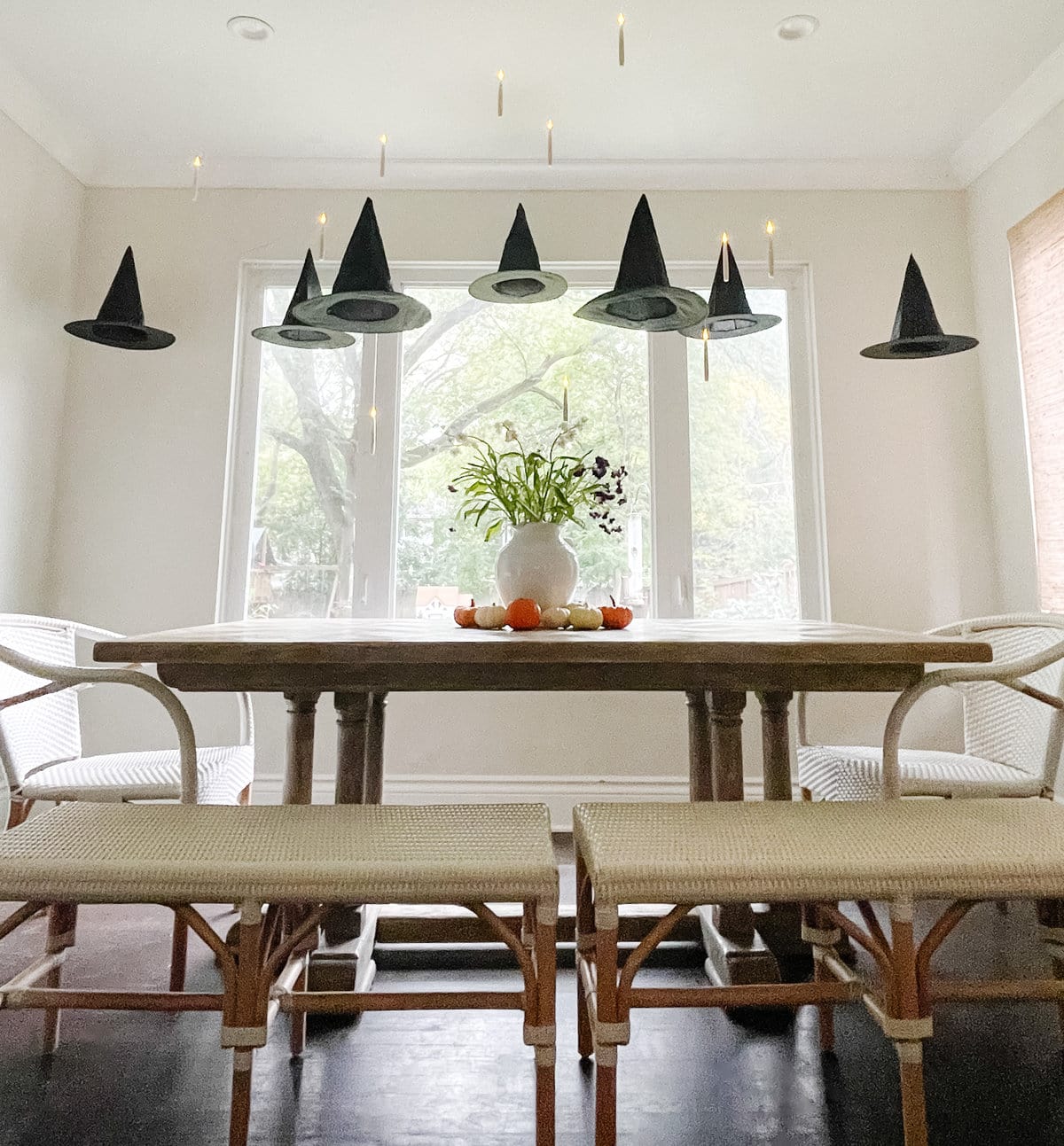 Hanging Witch Hats And Floating Candles For Halloween | Hope And Hedges